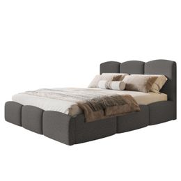 BETT 90x200 - Polsterbett mit Bettkasten und Holzrahmen - Modern Betten - Kuscheliger Catch-Me-Stoff - Kollektion Zoya - Grau