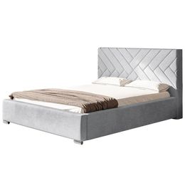 POLSTERBETT Monaco mit Kopfteil, 160x200 cm, Doppelbett mit Bettkasten und Lattenrost aus Holz, Velourstoff Hellgrau