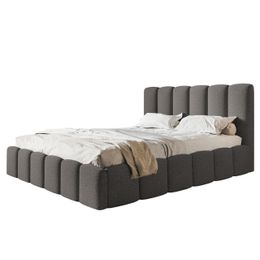 BETT 180x200 - Polsterbett mit Bettkasten und Holzrahmen - Modern Betten - Kuscheliger Catch-Me-Stoff - Kollektion Lucy - Grau
