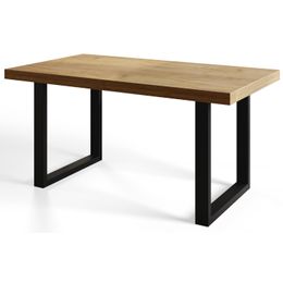 INDUSTRIELLER Esszimmertisch LOFT-U, Gr&ouml;&szlig;e: 140X80X77 cm, Wohnzimmertisch Farbe: CRAFT, mit Metallbeinen in Farbe Schwarz
