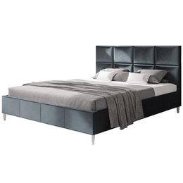 POLSTERBETT LUX Roma mit Kopfteil, 120 x 200 cm, Doppelbett mit Lattenrost aus Holz, Velourstoff Dunkelgrau, F&uuml;&szlig;e in Farbe: Wei&szlig;