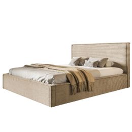 BETT 160x200 - Polsterbett mit Bettkasten und Holzrahmen - Modern Betten - Hochwertiger Poso-Stoff - Kollektion Milano - Dunkelbeige