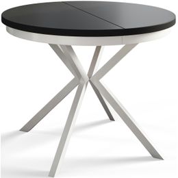 RUNDER Esszimmertisch BERGO, ausziehbarer Tisch Durchmesser: 90 cm/170 cm, Wohnzimmertisch Farbe: Schwarz, mit Metallbeinen in Farbe Wei&szlig;