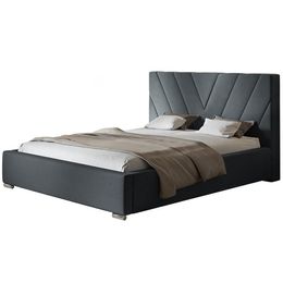 POLSTERBETT Palermo mit Kopfteil, 140x200 cm, Doppelbett mit Bettkasten und Lattenrost aus Holz, Velourstoff Dunkelgrau