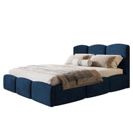 BETT 180x200 - Polsterbett mit Bettkasten und Holzrahmen - Modern Betten - Glatter Kronos-Stoff- Kollektion Zoya - Blau