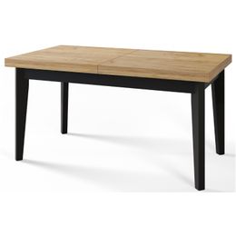 RECHTECKIGER Esszimmertisch SKANDI, ausziehbarer Tisch, Gr&ouml;&szlig;e: 120-160X80X78 cm, Wohnzimmertisch Farbe: CRAFT, mit Holzbeinen in Farbe Schwarz