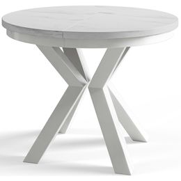 ESSZIMMERTISCH LOFT, ausziehbarer Tisch 120 cm/200 cm, Farbe: Hellgrau, mit Metallbeinen in Farbe Wei&szlig;