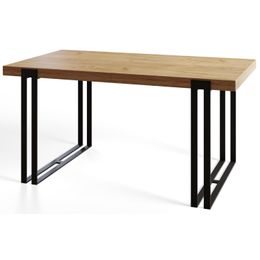 RECHTECKIGER Esszimmertisch ROSA, ausziehbarer Tisch, Gr&ouml;&szlig;e: 140-240X80X77 cm, Wohnzimmertisch Farbe: CRAFT, mit Metallbeinen in Farbe Schwarz