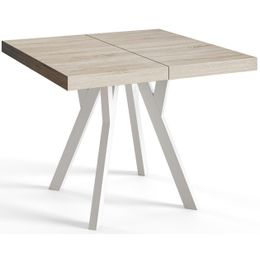 QUADRATISCHER Esstisch ausziehbar &ndash; Moderner Wohnzimmertisch und K&uuml;chentisch &ndash; Tisch mit Holzbeinen, Durchmesser 100 - 200 cm - Farbe Sonoma