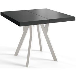 QUADRATISCHER Esstisch ausziehbar &ndash; Moderner Wohnzimmertisch und K&uuml;chentisch &ndash; Tisch mit Holzbeinen, Durchmesser 100 - 200 cm - Farbe Schwarz
