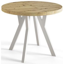 RUNDER Esstisch ausziehbar &ndash; Moderner Wohnzimmertisch und K&uuml;chentisch &ndash; Tisch mit Stabile Konstruktion, Durchmesser 90 cm - 190 cm - Farbe Artisan