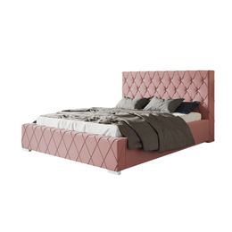 POLSTERBETT Berlin, 160x200 cm, mit Bettkasten und Lattenrost aus Holz, Velourstoff, Farbe: Rosa