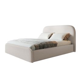 BETT 140x200 - Polsterbett mit Bettkasten und Metallrahmen - Modern Betten - Kuscheliger Catch-Me-Stoff - Kollektion Vienna - Wei&szlig;