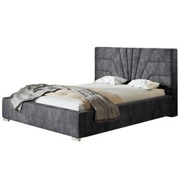 POLSTERBETT Athene mit Kopfteil, 180x200 cm, Doppelbett mit Bettkasten und Lattenrost aus Holz, Velourstoff Dunkelgrau
