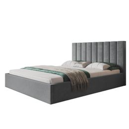 BETT 90x200 - Polsterbett mit Bettkasten und Holzrahmen - Modern Betten - Weicher Jasminstoff - Kollektion Sapporo - Grau