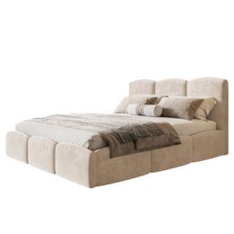 BETT 160x200 - Polsterbett mit Bettkasten und Holzrahmen - Modern Betten - Weicher Jasminstoff - Kollektion Zoya - Beige