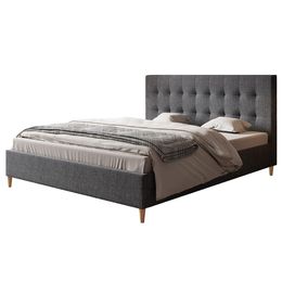POLSTERBETT LUX Rio mit Kopfteil, 120 x 200 cm, Doppelbett mit Lattenrost aus Holz, Strukturstoff Dunkelgrau, F&uuml;&szlig;e in Farbe: Braun