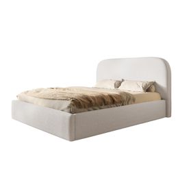 BETT 180x200 - Polsterbett mit Bettkasten und Holzrahmen - Modern Betten - Kuscheliger Catch-Me-Stoff - Kollektion Verona - Wei&szlig;