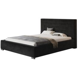 POLSTERBETT Nizza mit Kopfteil, 160x200 cm, Doppelbett mit Bettkasten und Lattenrost aus Holz, Velourstoff Schwarz