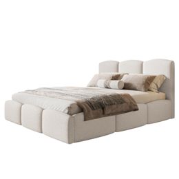 BETT 120x200 - Polsterbett mit Bettkasten und Holzrahmen - Modern Betten - Kuscheliger Catch-Me-Stoff - Kollektion Zoya - Wei&szlig;