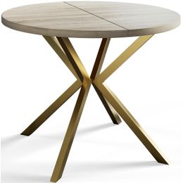 RUNDER Esszimmertisch LOFT LITEN, ausziehbarer Tisch Durchmesser: 90 cm/170 cm, Wohnzimmertisch Farbe: Beige, mit Metallbeinen in Farbe Gold