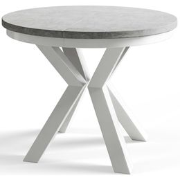 RUNDER Esszimmertisch LOFT, ausziehbarer Tisch Durchmesser: 100 cm/180 cm, Wohnzimmertisch Farbe: Grau, mit Metallbeinen in Farbe Wei&szlig;