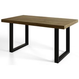 ESSZIMMERTISCH LOFT-U 160X90X77 cm, Farbe: LEFKAS, mit Metallbeinen in Farbe Schwarz