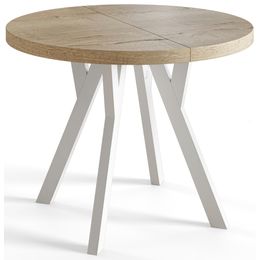 RUNDER Esstisch ausziehbar &ndash; Moderner Wohnzimmertisch und K&uuml;chentisch &ndash; Tisch mit Stabile Konstruktion, Durchmesser 100 cm - 200 cm - Farbe Halifax
