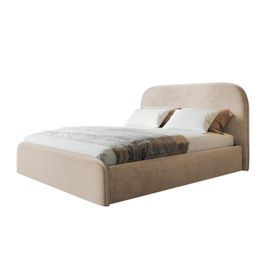 BETT 90x200 - Polsterbett mit Bettkasten und Holzrahmen - Modern Betten - Amor-Samtstoff - Kollektion Vienna - Beige