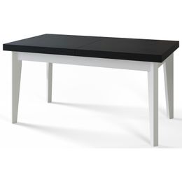 RECHTECKIGER Esszimmertisch SKANDI, ausziehbarer Tisch, Gr&ouml;&szlig;e: 200-300X100X78 cm, Wohnzimmertisch Farbe: Schwarz, mit Holzbeinen in Farbe Wei&szlig;
