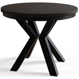 RUNDER Esszimmertisch LOFT, ausziehbarer Tisch Durchmesser: 100 cm/180 cm, Wohnzimmertisch Farbe: Schwarz, mit Metallbeinen in Farbe Schwarz