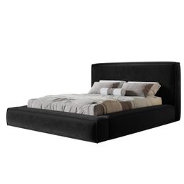 BETT 120x200 - Polsterbett mit Bettkasten und Holzrahmen - Modern Bett - Eleganter Amor-Velvet-Stoff - Kollektion Luna Maxi - Schwarz