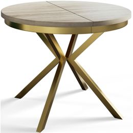 RUNDER Esszimmertisch BERGO, ausziehbarer Tisch Durchmesser: 100 cm/180 cm, Wohnzimmertisch Farbe: Beige, mit Metallbeinen in Farbe Gold
