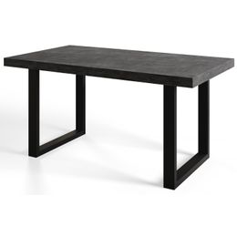 ESSZIMMERTISCH LOFT-U 200X100X77 cm, Farbe: Dunkelgrau, mit Metallbeinen in Farbe Schwarz
