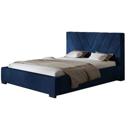 POLSTERBETT Palermo mit Kopfteil, 160x200 cm, Doppelbett mit Bettkasten und Lattenrost aus Holz, Velourstoff Dunkelblau