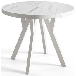 RUNDER Esstisch ausziehbar &ndash; Moderner Wohnzimmertisch und K&uuml;chentisch &ndash; Tisch mit Stabile Konstruktion, Durchmesser 90 cm - 190 cm - Farbe Marmur
