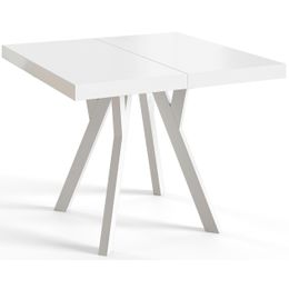 QUADRATISCHER Esstisch ausziehbar &ndash; Moderner Wohnzimmertisch und K&uuml;chentisch &ndash; Tisch mit Holzbeinen, Durchmesser 100 - 200 cm - Farbe Wei&szlig;