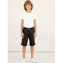 Sweatshorts name it "NKMVERMO LONG SWE SHORTS UNB F NOOS", M&auml;dchen, Gr. 98, N-Gr, schwarz, angeraute Sweatware, Obermaterial: 100% Baumwolle, regular fit kurz, Hosen Sweatshorts, Baumwolle, Umschlagsaum