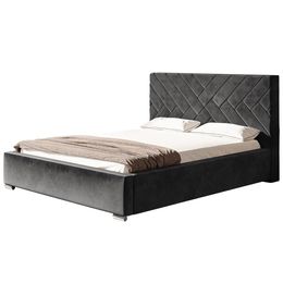 POLSTERBETT Monaco mit Kopfteil, 140x200 cm, Doppelbett mit Bettkasten und Lattenrost aus Holz, Velourstoff Dunkelgrau