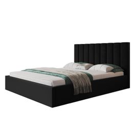 BETT 180x200 - Polsterbett mit Bettkasten und Holzrahmen - Modern Betten - Weicher Jasminstoff - Kollektion Sapporo - Schwarz