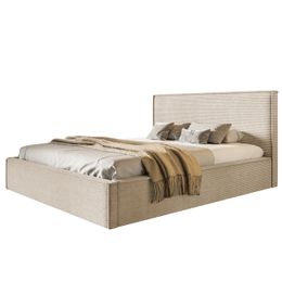 BETT 90x200 - Polsterbett mit Bettkasten und Holzrahmen - Modern Betten - Hochwertiger Poso-Stoff - Kollektion Milano - Beige