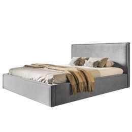 BETT 180x200 - Polsterbett mit Bettkasten und Holzrahmen - Modern Betten - Weicher Jasminstoff - Kollektion Milano - Grau