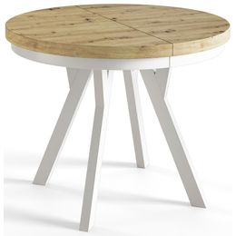 ESSZIMMERTISCH EVO, ausziehbarer Tisch 100 cm bis 200 cm, Farbe: ARTISAN, mit Holzbeinen in Farbe Wei&szlig;
