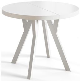 RUNDER Esstisch ausziehbar &ndash; Moderner Wohnzimmertisch und K&uuml;chentisch &ndash; Tisch mit Stabile Konstruktion, Durchmesser 110 cm - 210 cm - Farbe Wei&szlig;