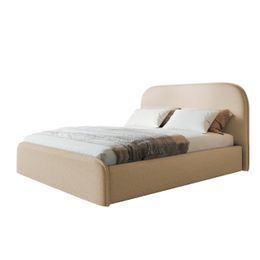 BETT 90x200 - Polsterbett mit Bettkasten und Holzrahmen - Modern Betten - Kuscheliger Catch-Me-Stoff - Kollektion Vienna - Beige