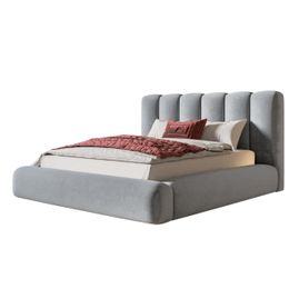 BETT 180x200 - Polsterbett mit Bettkasten und Holzrahmen - Modern Bett - Eleganter Jasmine-Stoff - Kollektion Alva Maxi - Hellgrau