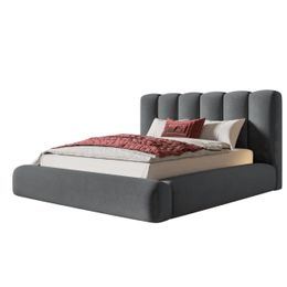 BETT 120x200 - Polsterbett mit Bettkasten und Holzrahmen - Modern Bett - Eleganter Jasmine-Stoff - Kollektion Alva Maxi - Grau