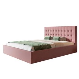 BETT 160x200 - Polsterbett mit Bettkasten und Holzrahmen - Modern Betten - Weicher Jasminstoff - Kollektion Rio, Rosa