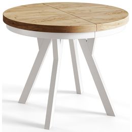 RUNDER Esstisch ausziehbar &ndash; Moderner Wohnzimmertisch und K&uuml;chentisch &ndash; Tisch mit Stabile Konstruktion, Durchmesser 90 cm - 190 cm - Farbe Craft