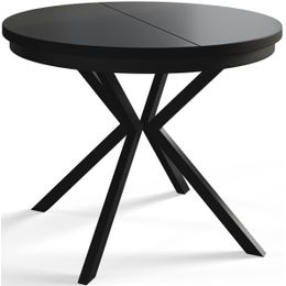 RUNDER Esszimmertisch BERGO, ausziehbarer Tisch Durchmesser: 90 cm/170 cm, Wohnzimmertisch Farbe: Schwarz, mit Metallbeinen in Farbe Schwarz